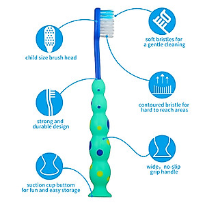 Lauwell 24 Pieces Toddler Toothbrush Bulk Kids Toothbrush Pack Manual Baby Toothbrushes with Covers Suction Cup Toothbrush Lovely Soft Bristle Animal Toothbrush for Kids Sensitive Teeth