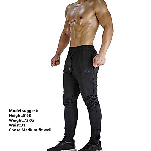 BROKIG Mens Zip Jogger Pants - Casual Gym Fitness Trousers Comfortable Tracksuit Slim Fit Bottoms Sweat Pants with Pockets (Large, Black)