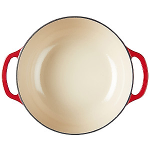 Lodge EC7D43 Enameled Cast Iron Dutch Oven, 7.5-Quart, Island Spice Red & Cast Iron Skillet with Red Silicone Hot Handle Holder, 12-inch