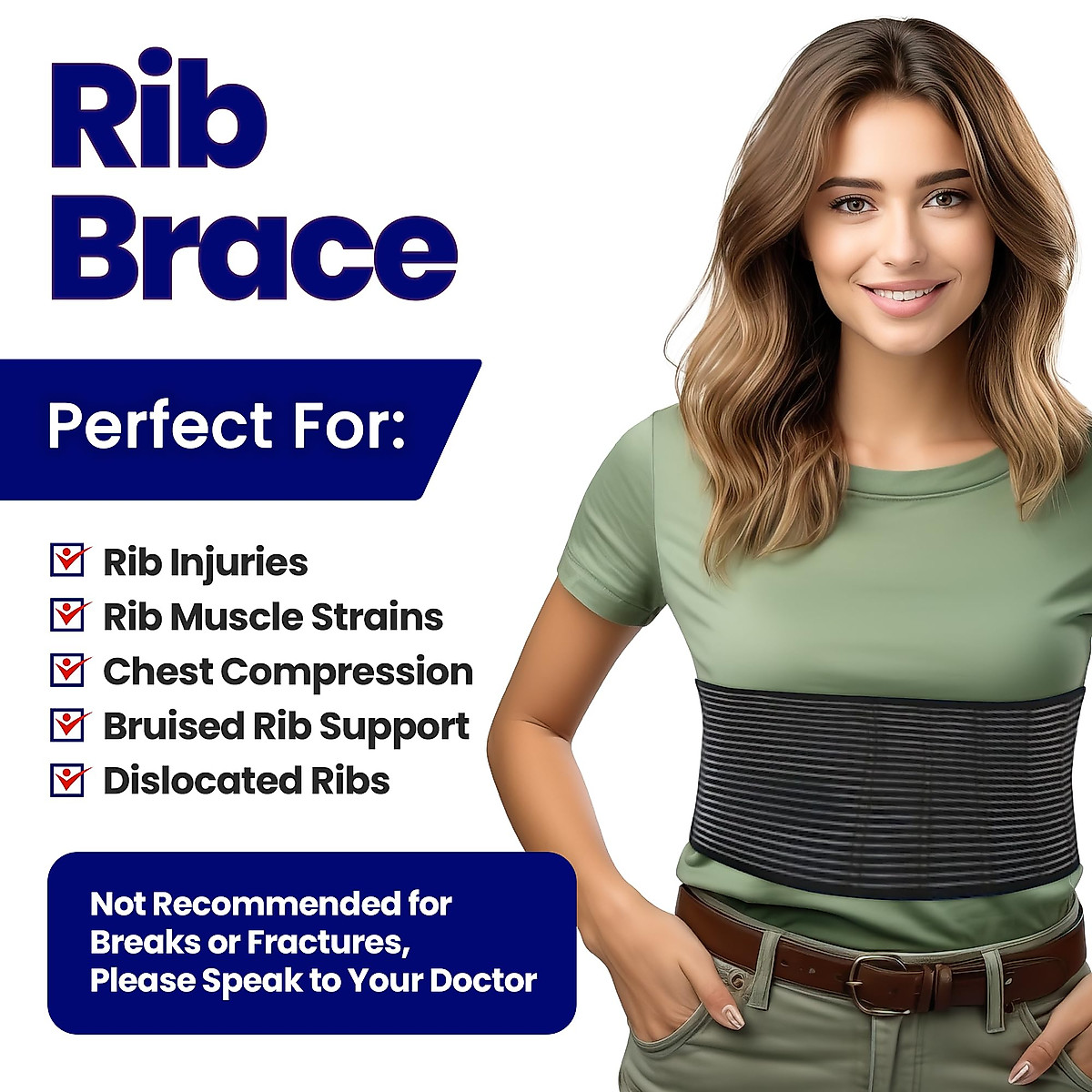 Rib Brace Chest Binder | Rib Belt to Reduce Rib Cage Pain | Chest Compression Support for Rib Muscle Injuries, Bruised Ribs | Breathable Chest Wrap Rib Brace for Women Men (Large/XL - BLack - 44 Inch)
