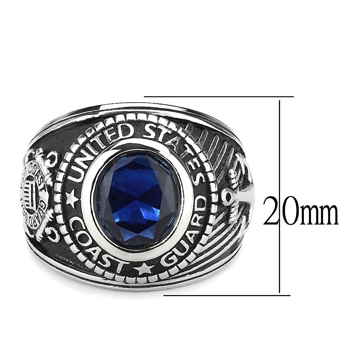 YVO Personalized Coast Guard Ring (Engraved)- Polished Stainless Steel - Size 08