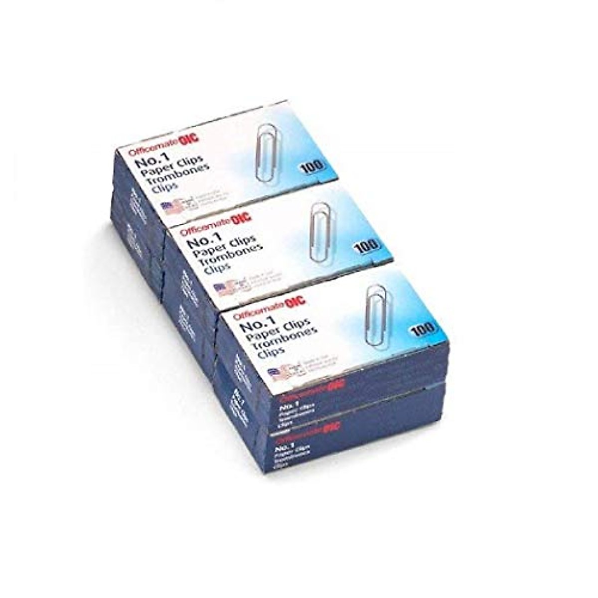 Officemate No.1 Smooth Paper Clips, Pack of 6 Boxes of 100 Clips Each, 600 Clips Total (99911-6PK)