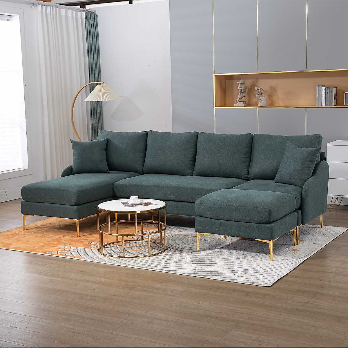 Haplized Modern U-Shape Sectional Sofa, 110'' Reversible Left or Right Chaise of Sectional Couch, 4-Seat Couch with Chaise and Ottoman, Comfortable Sectional Couches for Living Room Apartment, Green