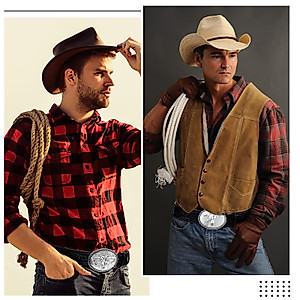 Xuniea Cowboy Belt for Men Longhorn Bull Buckle Belt Western Leather Buckle Belt Floral Engraved Buckle Belt (Black, 45 Inch)