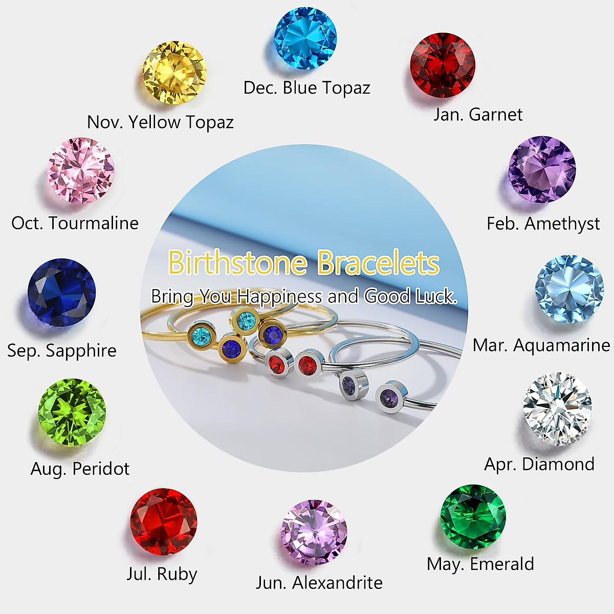 PROSTEEL Crystal Bracelet Blue March Birthstone Aquamarine Stainless Steel Womens Cuff Bracelets Bangle