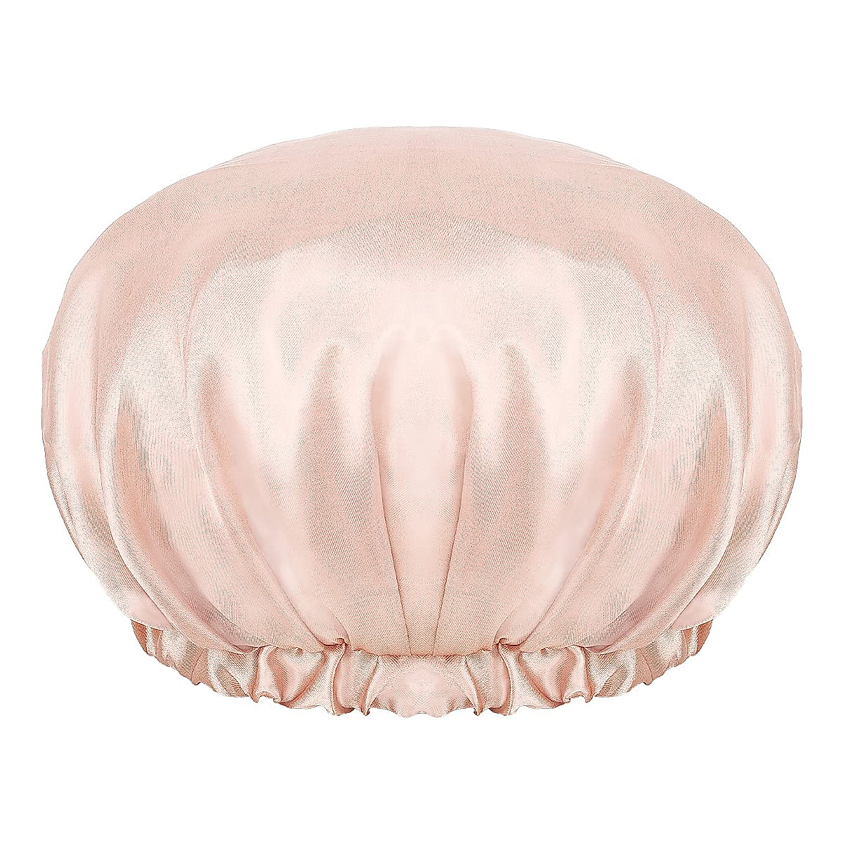 Auban Extra Large Shower Cap, Bowknot Double Layer Reusable Bath Hair Caps With Silky Satin for Women Beauty Bathing, Hair Spa, Home Hotel Travel Use (Beige)