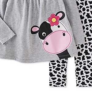 Coralup Little Girls 2-Piece T-Shirt & Pant Set(Cow) S4018(7T,Grey)