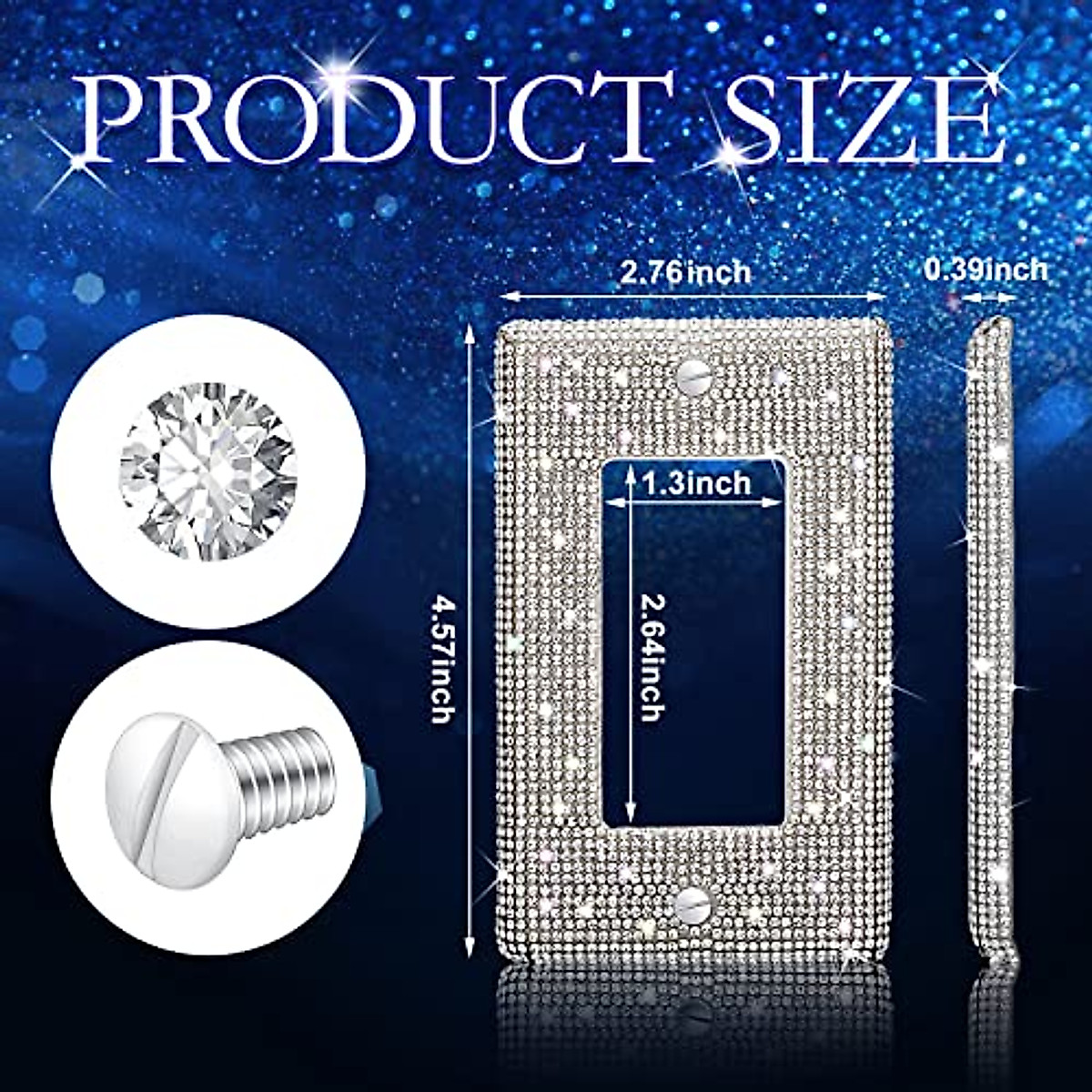Silver Shiny Silver Rhinestones Wall Plates, 2 Pieces Light Switch Cover Plate Bling Crystal Wall Plates Decorative Wall Plate Single Toggle For Kitchen