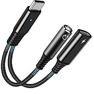 Samsung Galaxy S23 Headphone Adapter, 2 in 1 USB C to 3.5mm Audio Jack Hi-Res DAC and 60W Fast Charging Dongle Compatible with Pixel 7/7Pro/6/6Pro/5, Samsung Galaxy S23Ultra/S22+/S21FE/S20FE/S21/A53