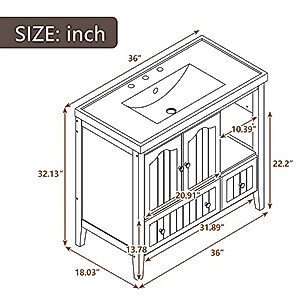 Lifeand, Integrated Combo with White Built-in Ceramic Top & Modern Base Cabinet 36" Bathroom Vanity with Sink, 36'', Brown