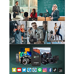 SYNCO Wireless Lavalier Microphone, G2(A1) 2.4G Lavalier 1 Transmitter & 1 Receiver Lapel Mic for Vlog Streaming YouTube for DSLR Camera Smartphone Tablet, Wireless-Lav-Mics-for-Camera