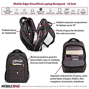 Mobile Edge Charcoal SmartPack 16 Inch Laptop Backpack with Separate Padded Tablet Pocket, Lightweight Design for Men, Women, Students MEBPSP5