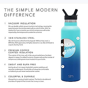Simple Modern Water Bottle with Narrow Mouth Straw Lid Metal Thermos Vacuum Insulated Stainless Steel l Reusable Leak Proof BPA-Free Flask | Ascent Collection | 17oz, Pacific Dream
