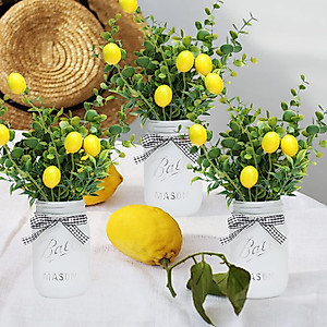 Lemon Mason Jars Centerpiece for Table, Wood Tray with 3 Painted Jars, Dining Coffee Table Centerpiece For Kitchen, Living Room, Spring Mason Jar Decor with Lemon