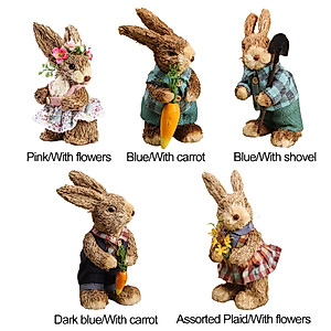 Alapaste Standing Easter Bunny Figures,9.1inch Funny Sisal Easter Bunny Wearing Clothes Holding Carrot for Party and Home Garden Decor,Great Gifts for Children Friends Family