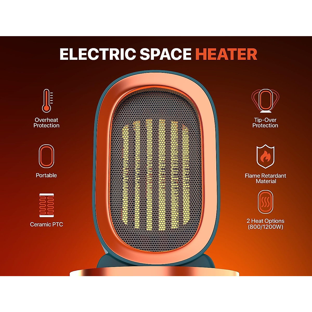 Ceramic Space Heater for Indoor Use, Overheat Protection, Tip-Over Protection, Low Noise Heating, Safe Electric PTC Portable Fan for Office Home Room, White Smart Handy Warmer for Bedroom Desktop