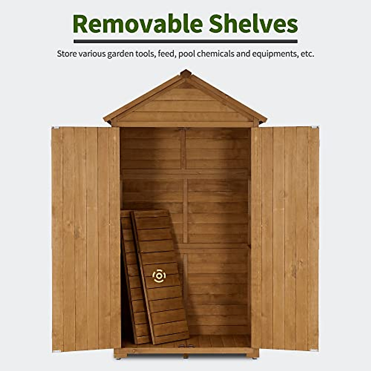 MCombo Outdoor Storage Cabinet, Garden Wood Tool Shed, Outside Wooden Shed Closet with Shelves and Latch for Yard, Patio, Deck and Porch 1000