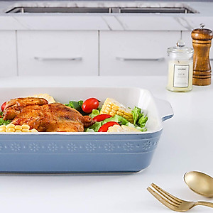 KOOV Individual Lasagne Pan Deep, Rectangular 9x13 Baking Dish, Ceramic Baking Dish, Bakeware for Tapas, Roasting, Casserole Dish for Oven, (Haze Blue)