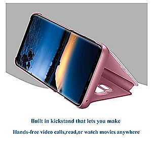 MRSTERUS Huawei P40 Lite case Luxurious Mirror Design Style Transparent Clear Vision Plating Layer Bracket Anti-Scratch Full Body Protective Cover Ultra-Thin for Huawei P40 Lite Mirror:Rose Gold QH