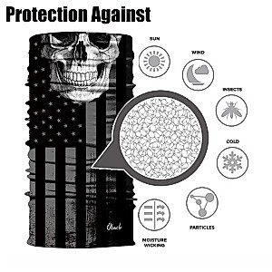Obacle Skull Face Mask Sun UV Dust Wind Protection Tube Mask Seamless Bandana Skeleton Face Mask for Men Women Bike Riding Motorcycle Cycling Biker Outdoor Festival (Black Gray Skull White Face Flag)