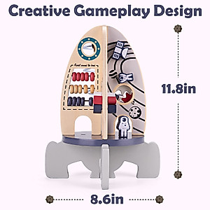Ancaixin Wooden Toys Activity Cube, Montessori Toys for 1 Year Old, Baby Space Toy Rocket Cube, Bead Maze, STEM Developmental Birthday Gifts for Toddler Boy and Girl 1-3