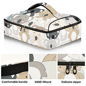 Seamless Koala Bear Hand Draw Doodle Cartoon Animals Texture Reusable Insulated Pizza Bag, Waterproof Food Delivery Bag, with Handle Lid Leakproof Pizza Holder Tote for Hot or Cold Food