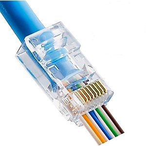 Quilence CAT6 Connectors RJ45 Pass Through Connectors 50pcs 3 Prong Ethernet Gold Plated Network Ends Plug Cable Connectors for 24AWG CAT6 CAT5E Cable