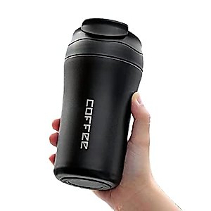 Sip Spout Water Bottle, Vacuum Insulated Coffee Mug with Straw, Travel Mug Sip, Stainless Steel Thermal Cup, Travel Mug with Leak-Proof Lid, BPA free, for Home Office Kitchen Outdoor, Black, 13oz