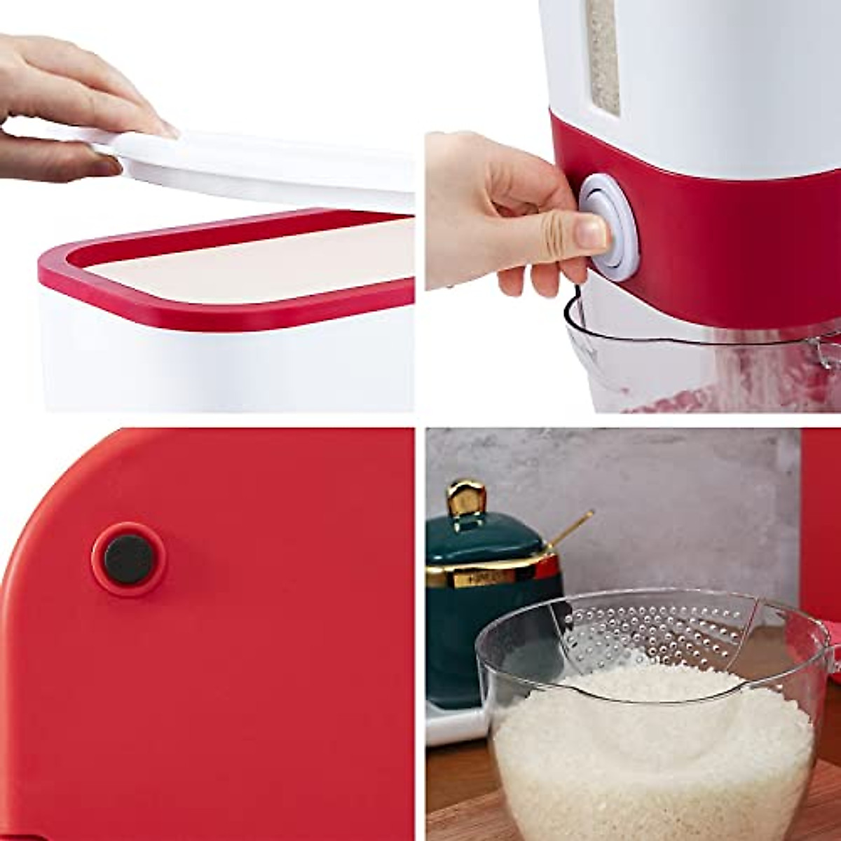 Rubtlamp 20 Lbs Rice Dispenser, Large Dry Food Container With Lid, Rice Storage Container With Measuring Cylinder, Cereal Dispenser Moisture Proof Household Food Dispenser Bucket, For Christmas