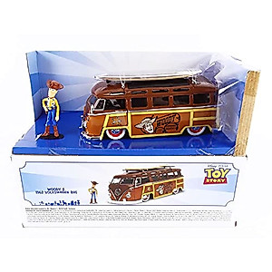 Jada Toys Disney Pixar Toy Story 1:24 Volkswagen T1 Bus Diecast Vehicle & 2.75" Woody Figure, Brown