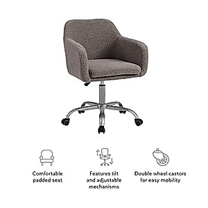 Linon Upholstered Adjustable Brooklyn Office Chair, Grey Sherpa