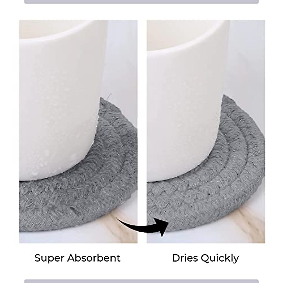 Avalon Cute Coaster Set of 6 Pcs, Super Absorbent Drink Coaster for Desk, Heat Resistant Coaster for Work Desk and Coffee Tabletop Protection Farmhouse Coaster for Home Decor (Light Grey, 4.3 Inches)