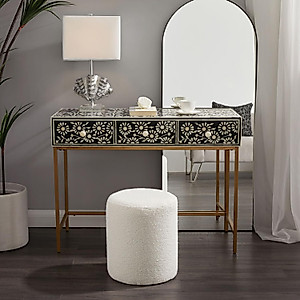 Get Set Style Modern Round Ottoman with Soft Padded Seat, Multifunctional Vanity Chairs for Makeup, Upholstered Footrest Stool Ottoman Foot Stool for Living Room, Bedroom, boucle, White