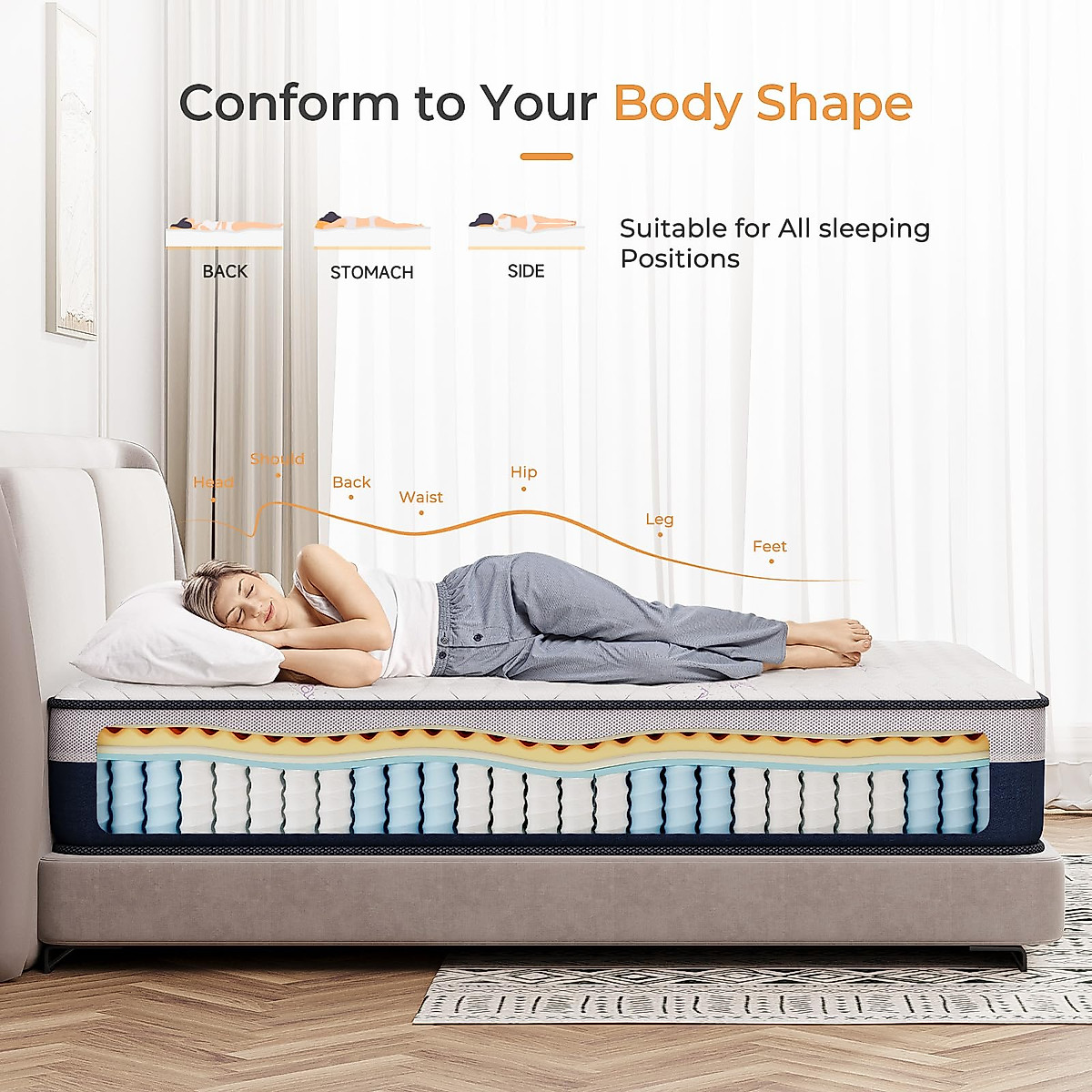 Vesgantti Full Mattress, 12 Inch Innerspring Hybrid Full Size Mattress with Memory Foam and Individual Pocket Springs, Mattress in a Box, Medium Firm Feel