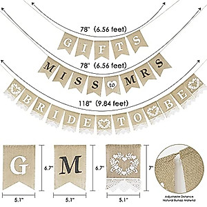 HUIHUANG 3 Pieces Bride to Be Banner Burlap Bridal Shower Banner Miss to Mrs Banner Rustic Burlap Lace Bunting Banner Bride To Be Sign For Bridal Shower Engagement Party Decorations Favors