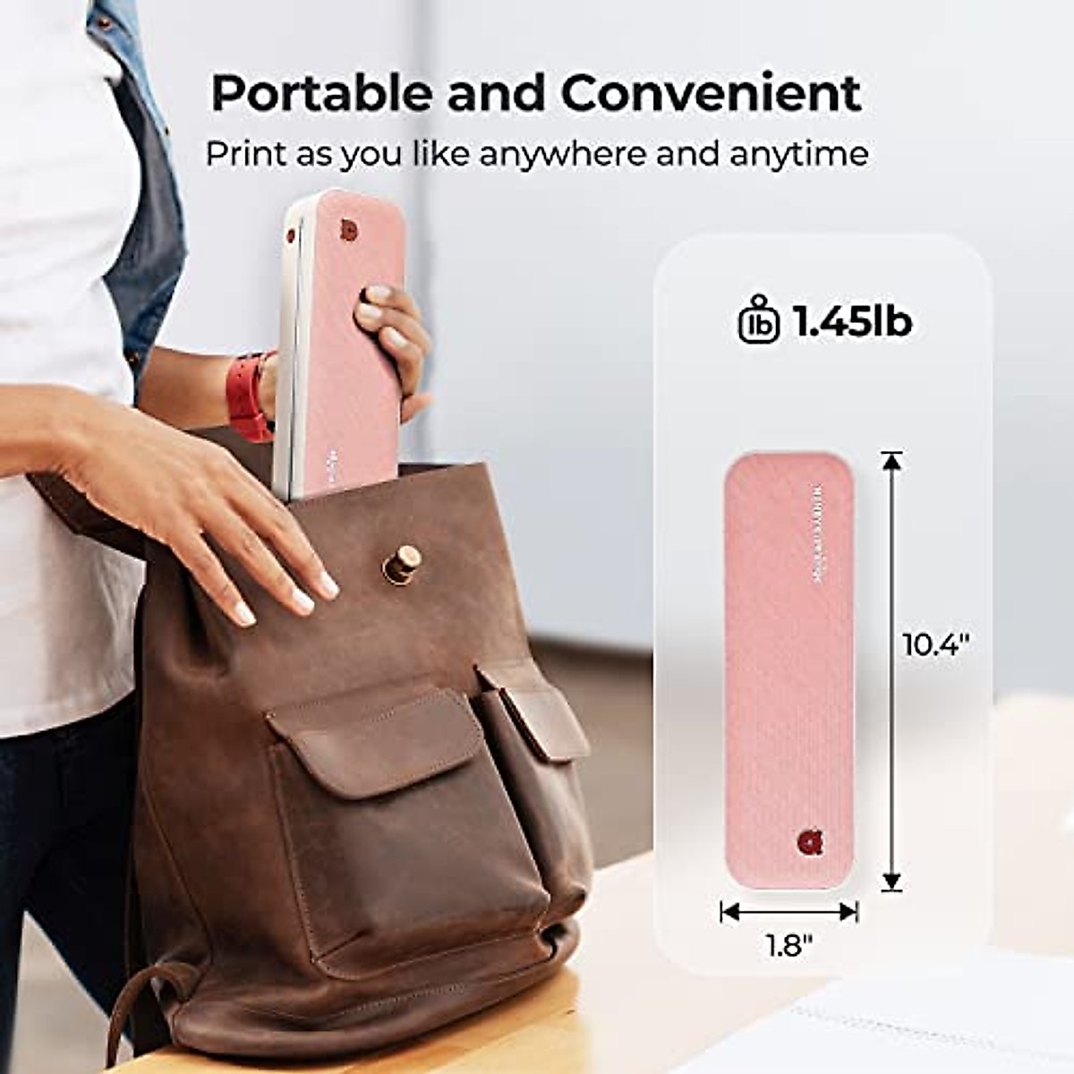MUNBYN Portable Printer ITP01, Bluetooth Thermal Printer for Travel, Support 8.5x11 US Letter & A4 Paper, Compatible with Android and iOS Phone & Laptop, Inkless Printer for Mobile Office(Pink)