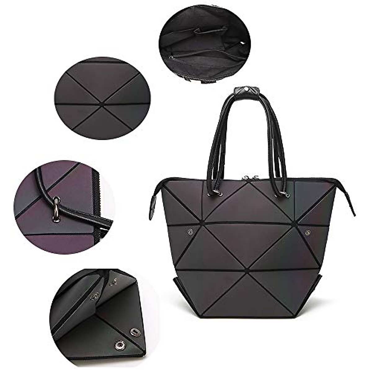 Luminous Changeable shape Geometric Women Shoulder Bag, Premium Reflective Purses Top Handle Satchel Large Handbags Holographic (Luminous)