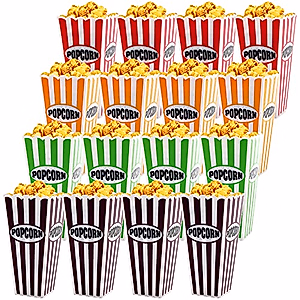 Jucoan 16 Pack Plastic Open-Top Popcorn Box, 7.5 x 3.5 Inch Reusable Popcorn Containers for Movie Night, Party