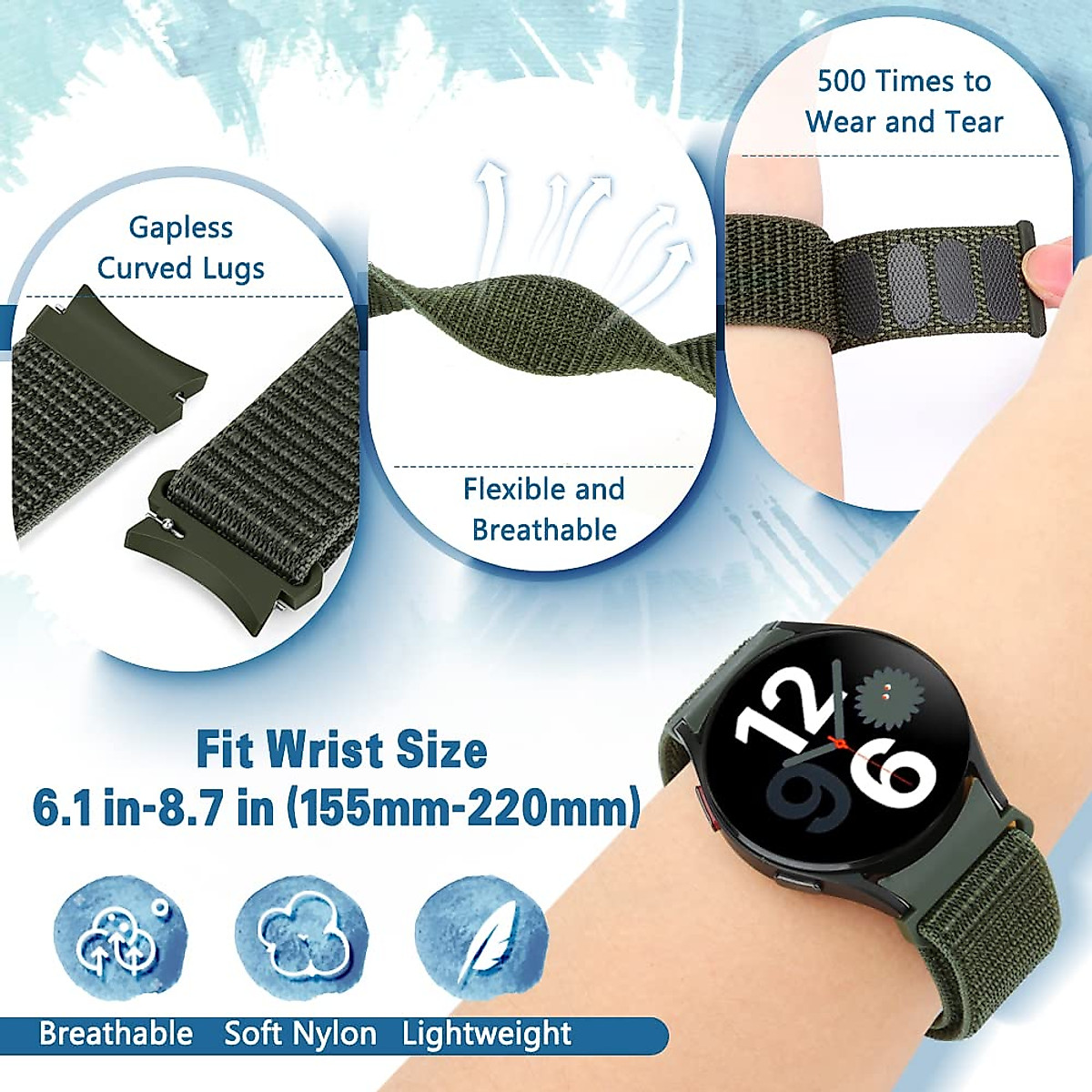 Bcuckood Nylon Loop Compatible with Samsung Galaxy Watch 6/5/4 40mm 44mm/Watch 6 Classic 43mm 47mm/Watch 5 Pro 45 mm/Watch 4 Classic 42mm 46mm, Sport Nylon Breathable Replacement Straps for Women Men