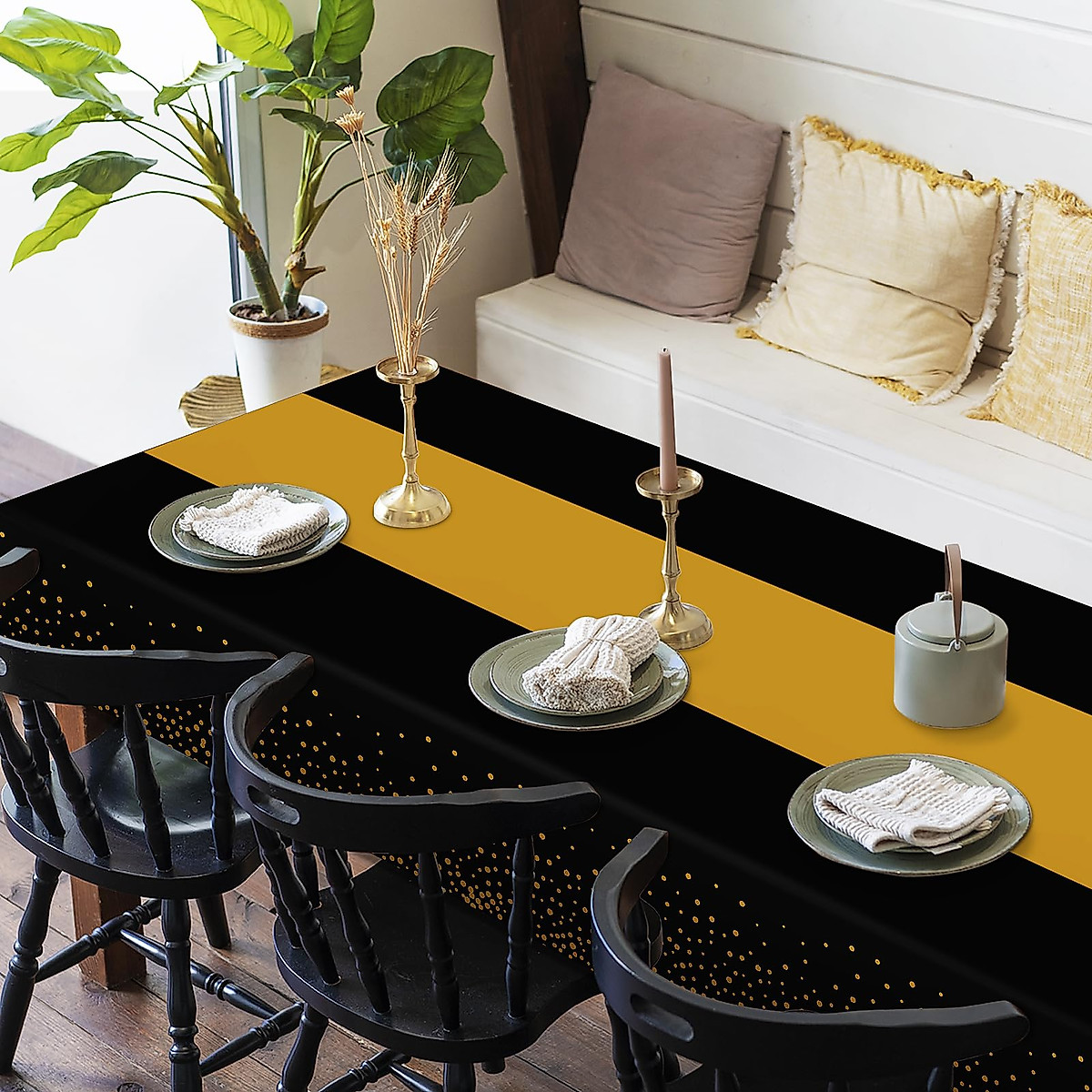 3 Pack Graduation Tablecloth, Graduation Party Decorations, Black and Gold Tablecloths for Rectangle Tables, 54" x 108" Disposable Plastic Table Cloth for Parties, Graduation Party Supplies, Wedding