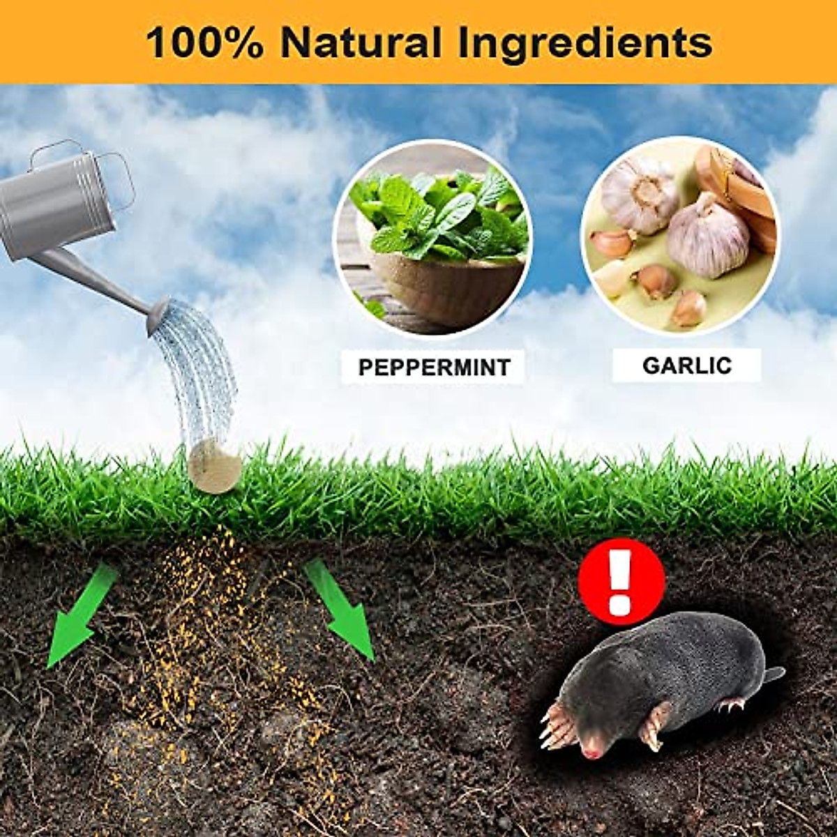 Pufado Mole Repellent, Vole Repellent Outdoor, Gopher Repellent, Mole Repellant for Lawn, Mole Deterrent for Yard, Mole Control, Keep Mole and Vole Out of Your Garden, Safe Around Pet & Plant -4 Packs