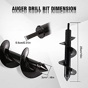 Auger Drill Bit 3" X 10" Flower Bulb Auger Rust Earth Auger Bit Auger Spiral Drill Bit for Planting Bedding Bulbs Seedlings Post or Umbrella Hole Digger for Hex Drive Drill Garden Grass Plug Plant