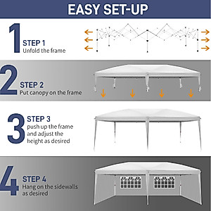 10'x20' Pop Up Canopy Tent with 4 Sidewalls, Heavy Duty Outdoor Party Tent with Carry Bag, Portable Commercial Instant Canopies and Folding Wedding Tent for Garden, Backyard, Patio (White)