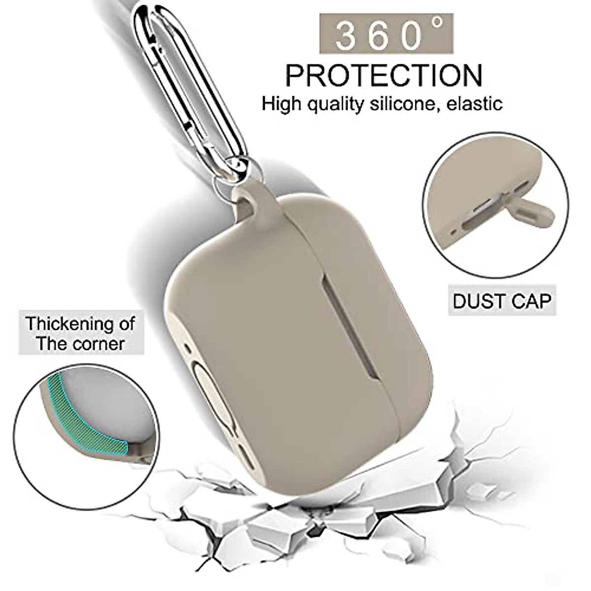 Compatible with AirPods Pro 2nd Generation Case Cover with Keychain, Soft Silicone Skin Case Cover Full Protective Front LED Visible(Beige)