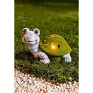 VP Home Lazy Turtle with Flocked Shell Solar Powered LED Outdoor Decor Garden Light - Great Addition for Your Garden, Solar Powered Light, Suitable for Outside Patio Lawn Gifts