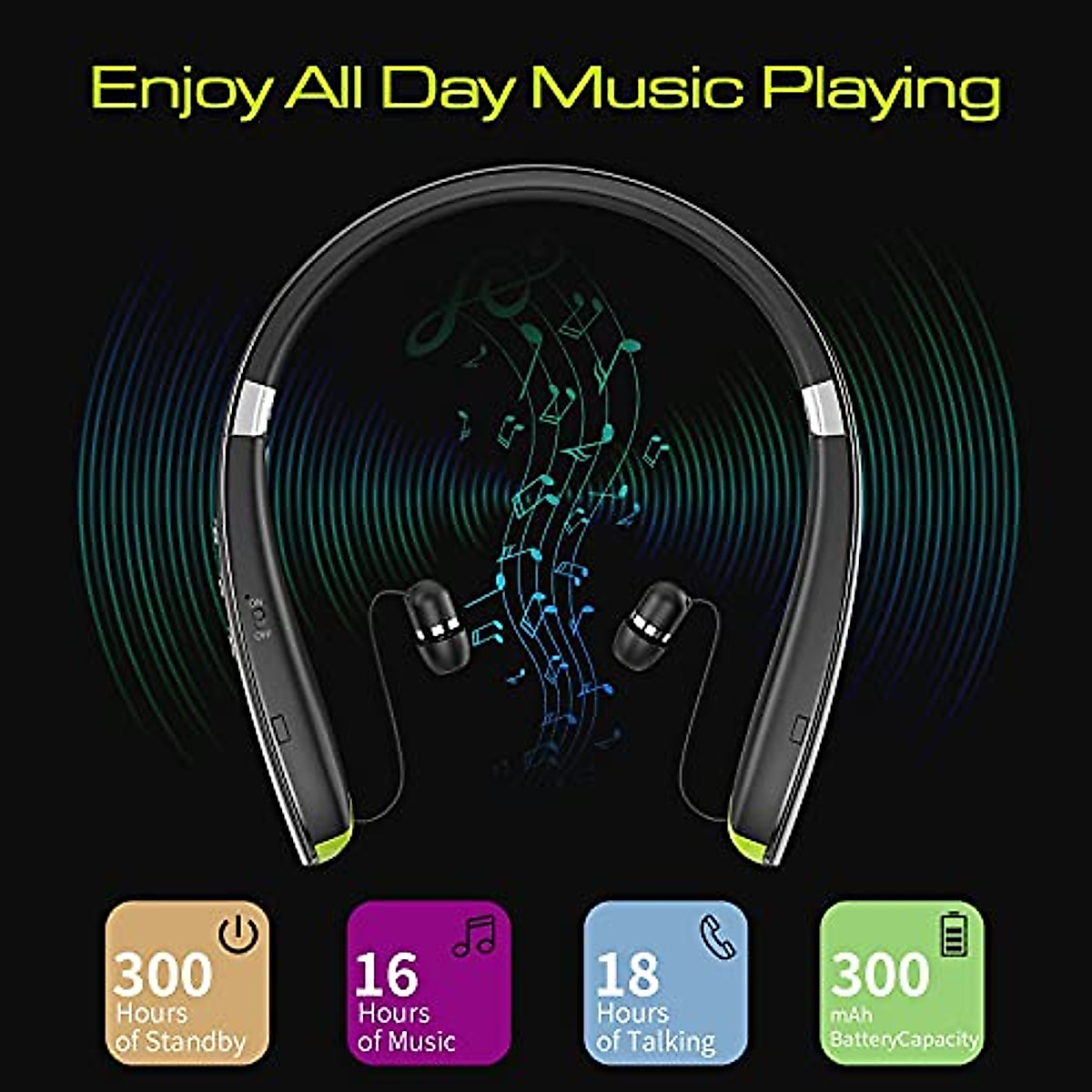 Bluetooth Headset, 2022 Upgraded Neckband Bluetooth Headphones with Retractable Earbuds, Noise Cancelling Stereo Earphones with Mic, Foldable Wireless Headphones for Sports Office with Carry Case
