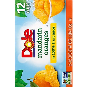 Dole Fruit Bowls Mandarin Oranges in 100% Juice Snacks, 4oz 12 Total Cups, Gluten & Dairy Free, Bulk Lunch Snacks for Kids & Adults