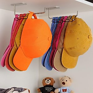 Daoun Hat Rack for Baseball Caps - 2 Pieces Adhesive Hat Organizer Wall Mount, Strong Hat Storage Organizer for Baseball Cap No Drilling Hat Holder for Door, Closet and Wall