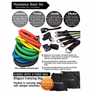 TheFitLife Exercise Resistance Bands with Handles - 5 Fitness Workout Bands Stackable up to 110/150 lbs, Training Tubes with Large Handles, Ankle Straps, Door Anchor Attachment, Carry Bag (110 LBS)