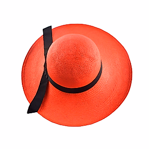 Original Panama Hat - Women's Classy Wide Brim - Toquilla Straw - Handmade in Ecuador (Medium | 56cm - 57cm, Bright Red)